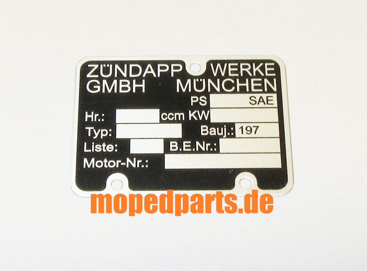 Typenschild Motor, Zündapp 40x30 mm, 70er Jahre-247-01.126-70
